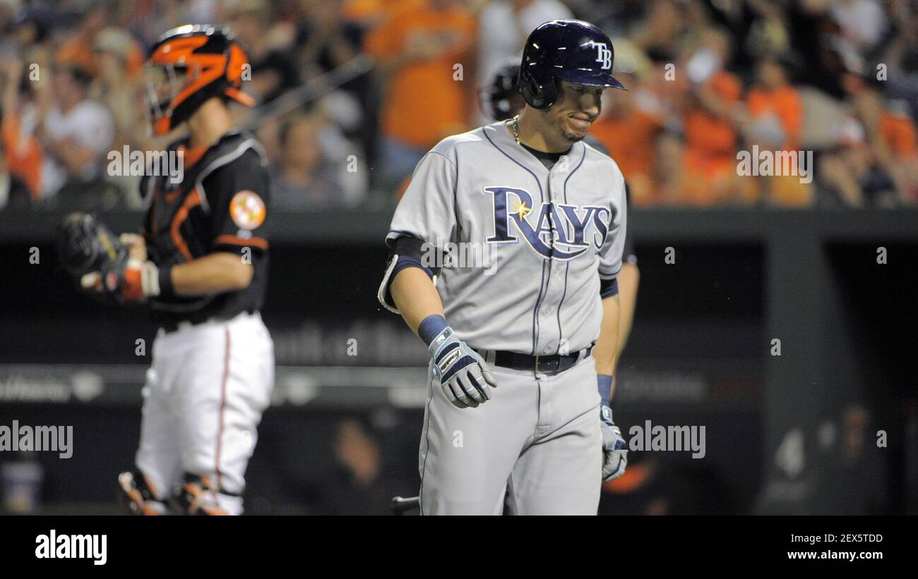 The Tampa Bay Rays' Asdrubal Cabrera walks off after striking out with ...