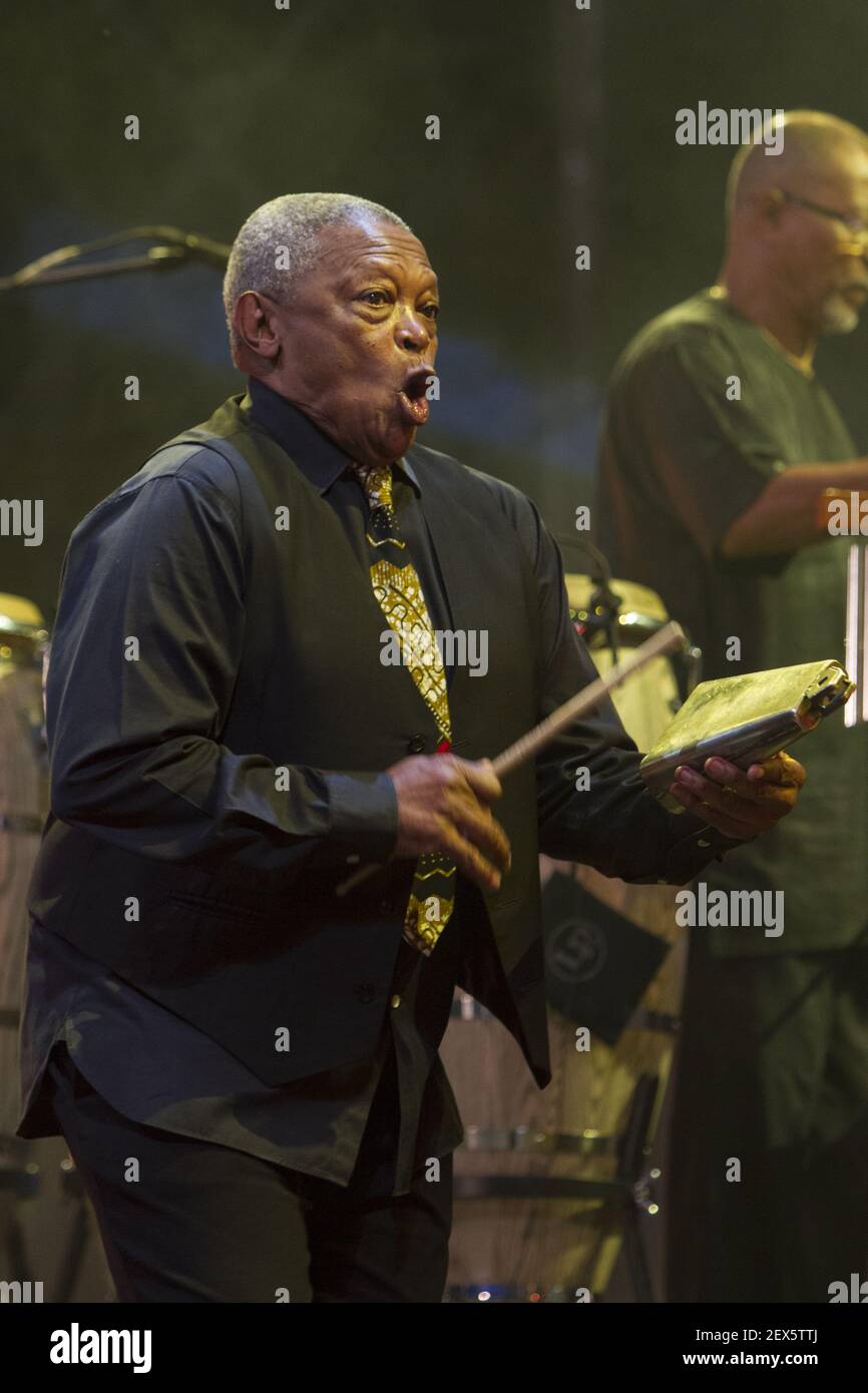 South African jazz trumpeter Hugh Masekela in concert at Torino Jazz ...