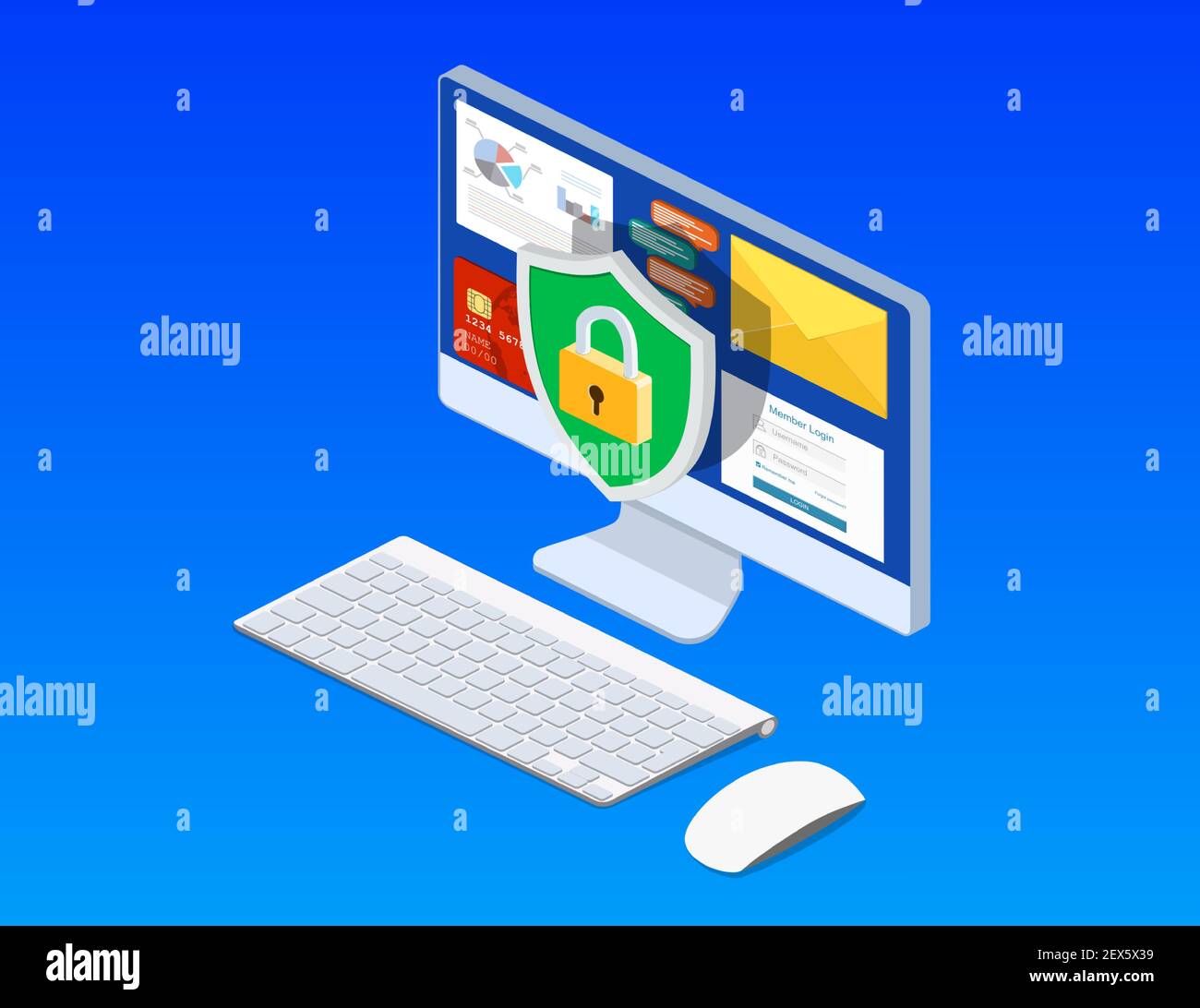 isometric computer with key, lock Stock Vector Image & Art - Alamy