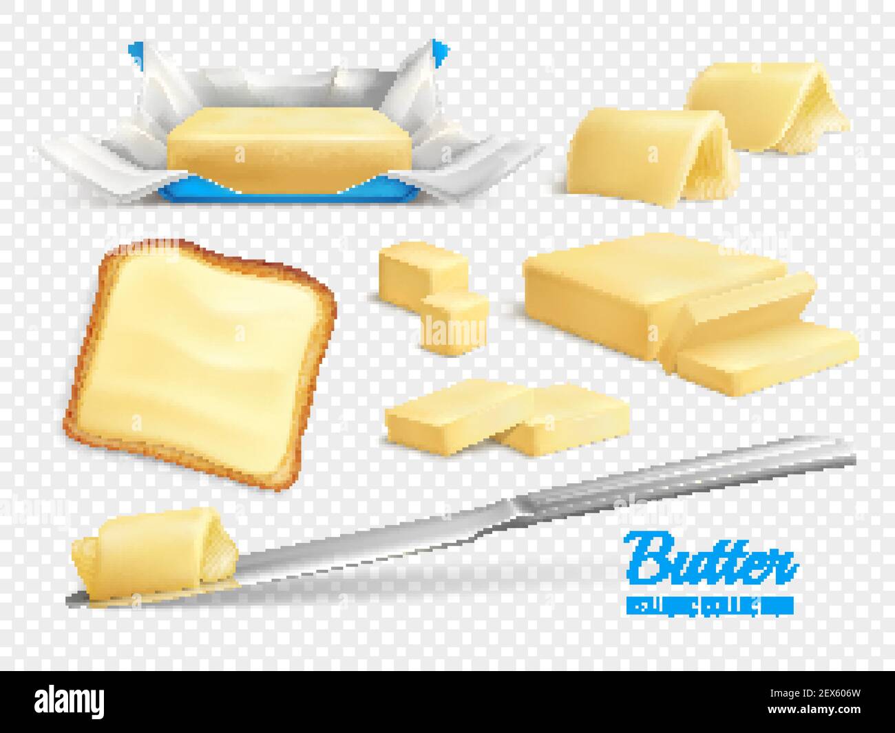 Butter sticks and slices realistic set isolated on transparent ...
