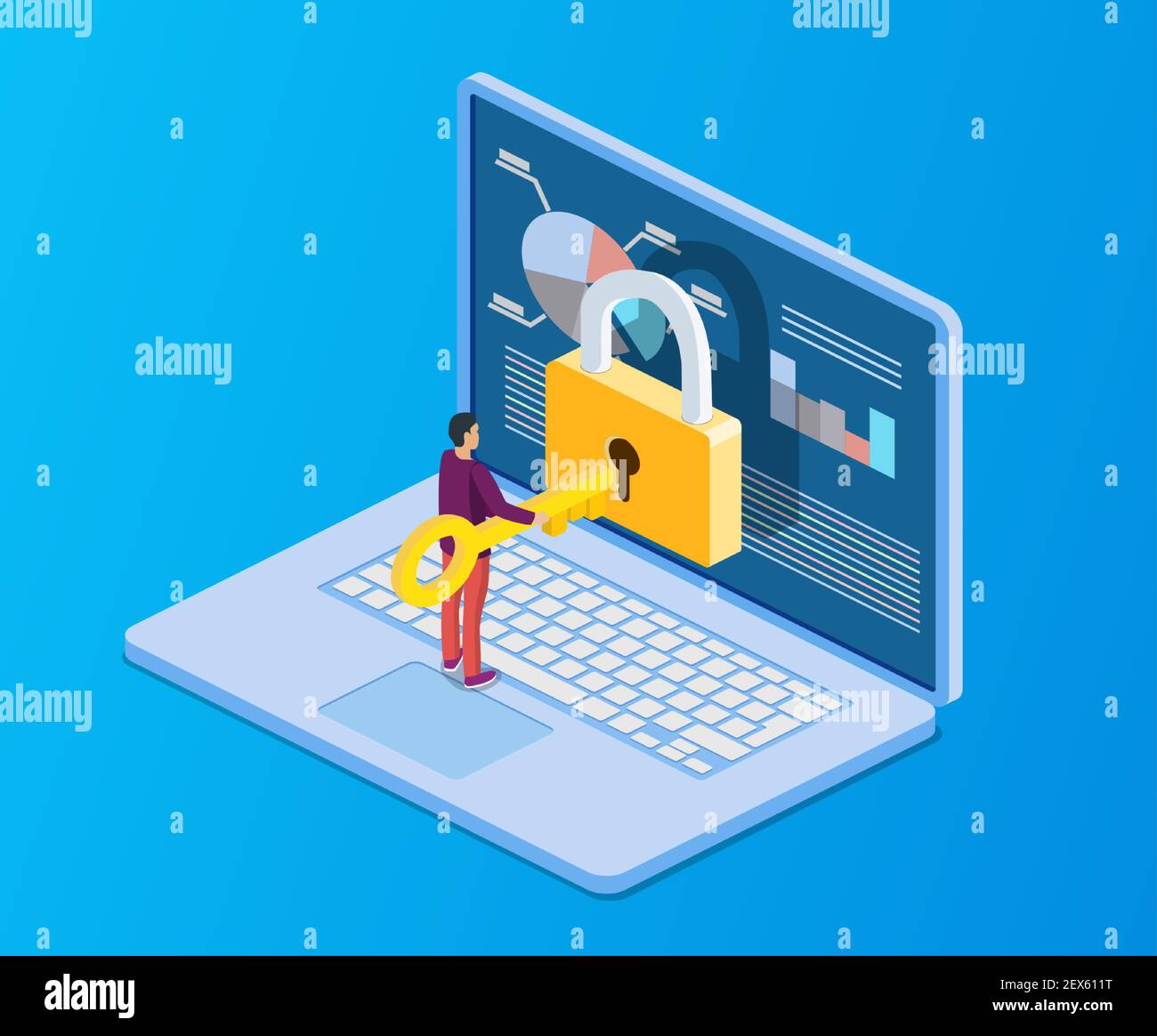 isometric computer with key, lock Stock Vector Image & Art - Alamy