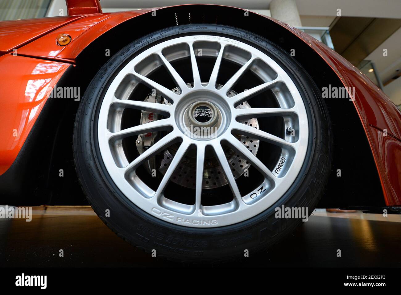 A 1998 McLaren F1 "LM Specification" is put on display in the lobby of ...