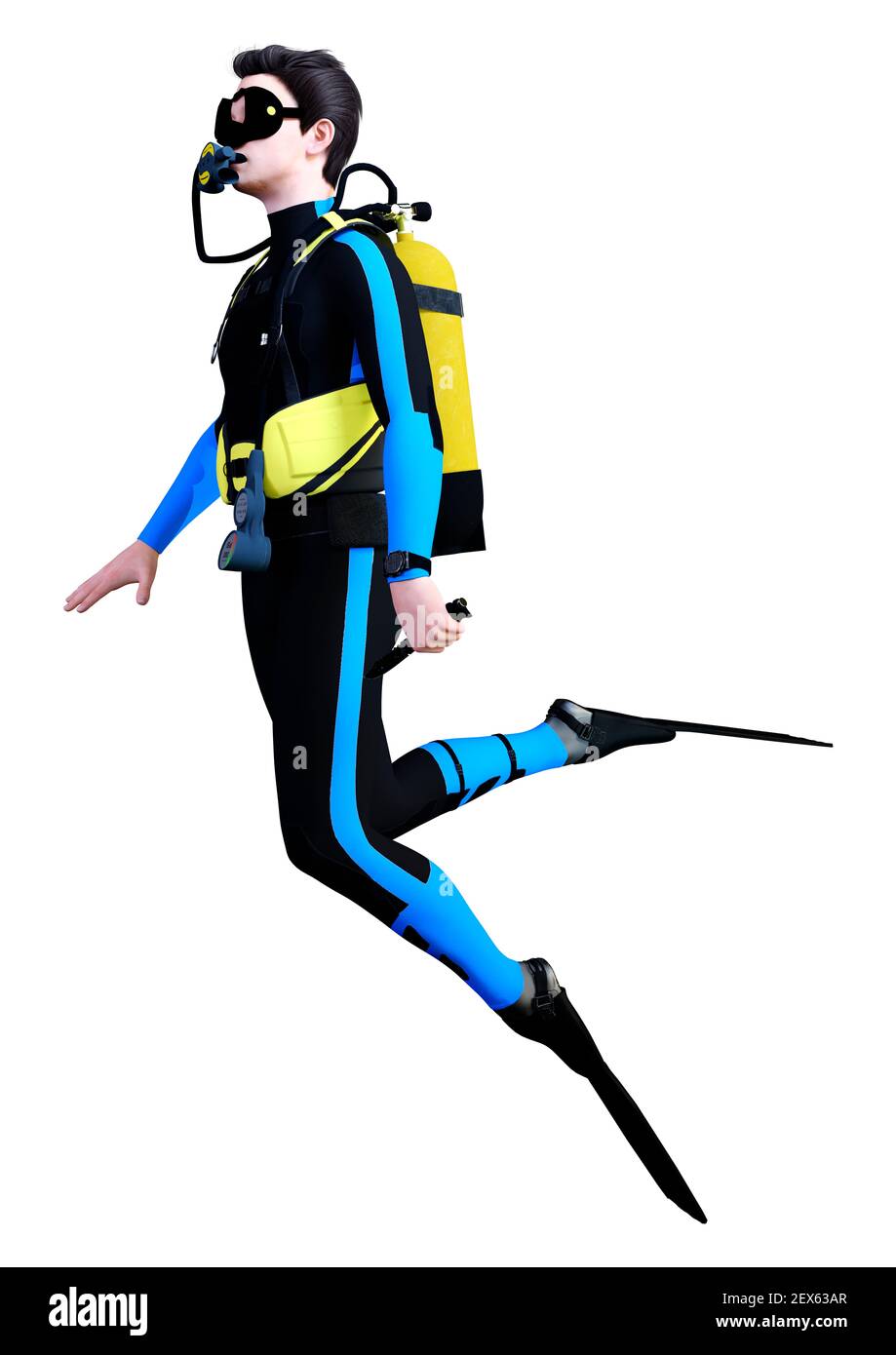 3D rendering of a young male diver isolated on white background Stock ...