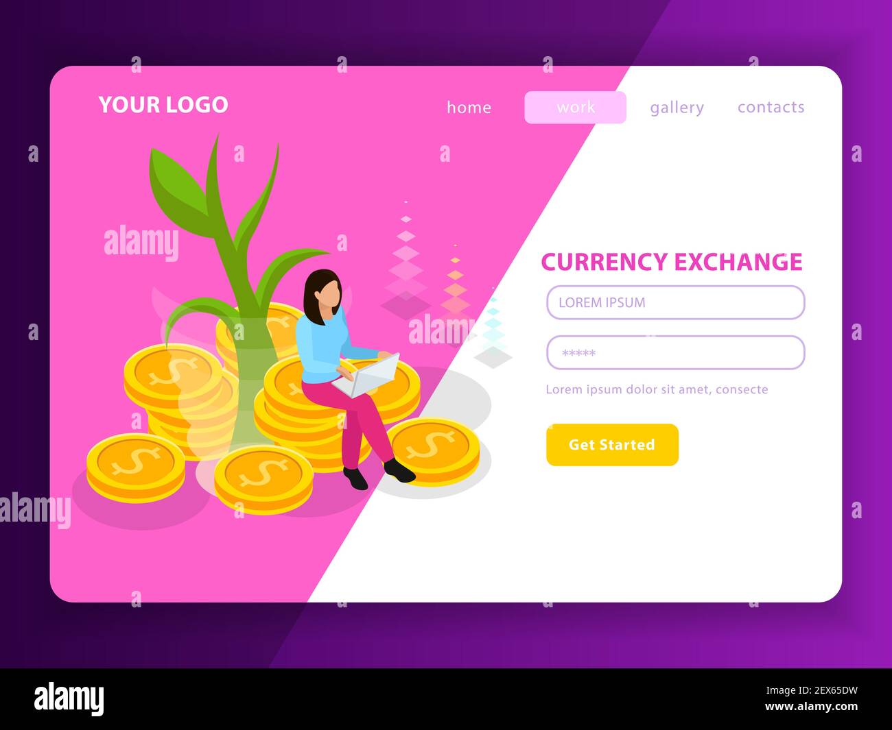 Stock exchange isometric landing page composition with registration ... Stock exchange isometric landing page composition with registration ...