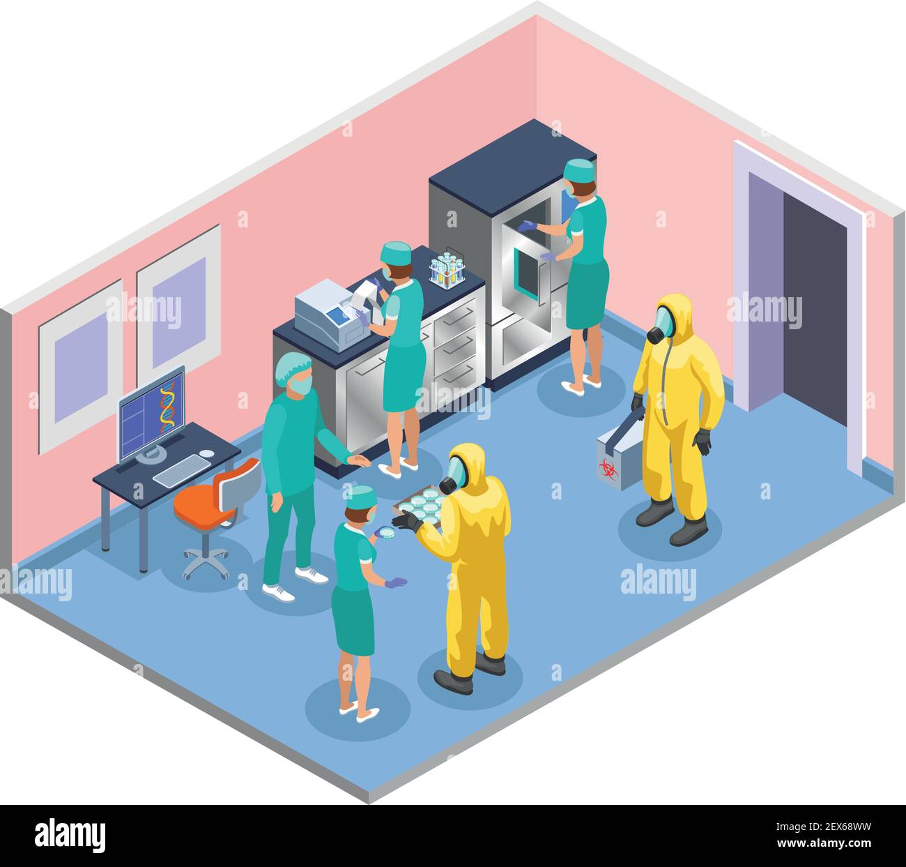 Microbiology isometric and colored composition with scientists in lab ...