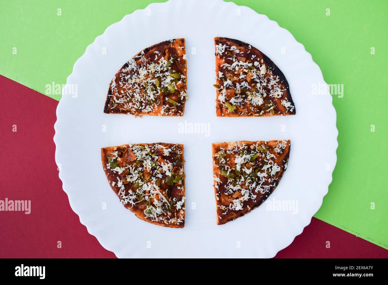 Selecive focus of farali pizza, faradi snacks made out of fasting flour ...