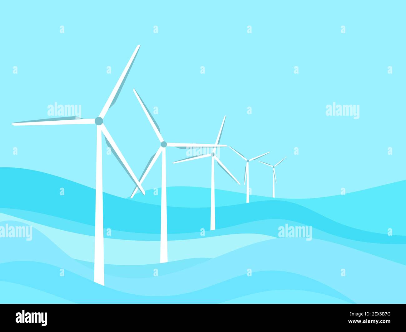 Wind turbines at sea. Offshore wind farm. Renewable green energy, clean ...