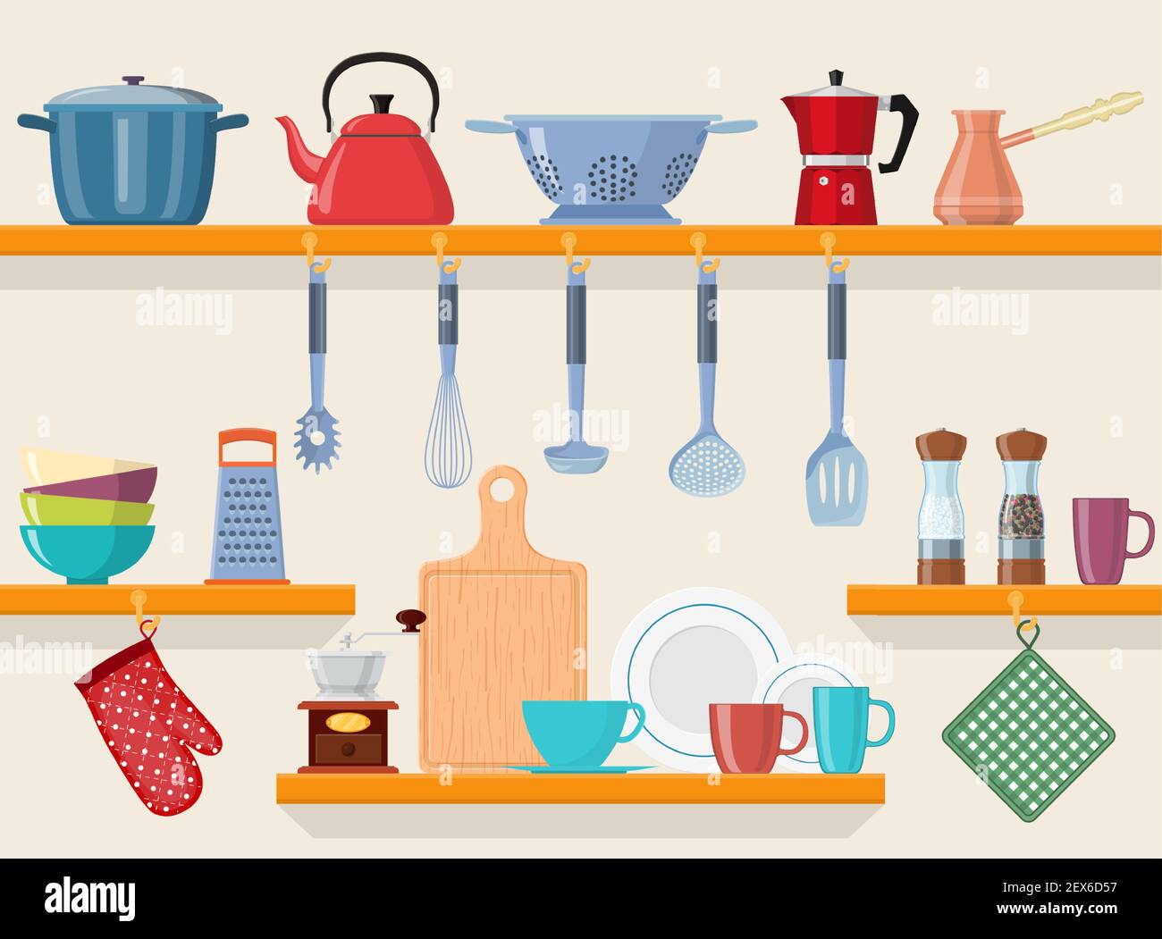 Kitchenware shelves Stock Vector Images - Alamy