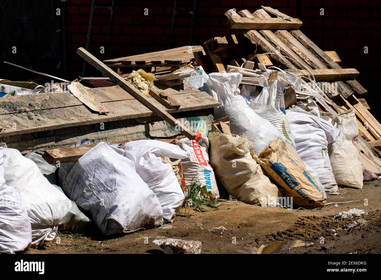 Rubbish from building and renovating a house. Used materials are lying ...