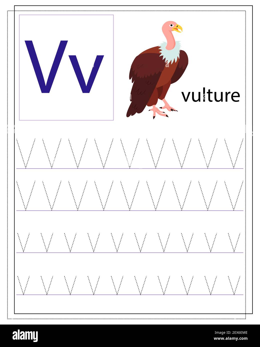 Vulture. A worksheet for children with letters to learn the English ...