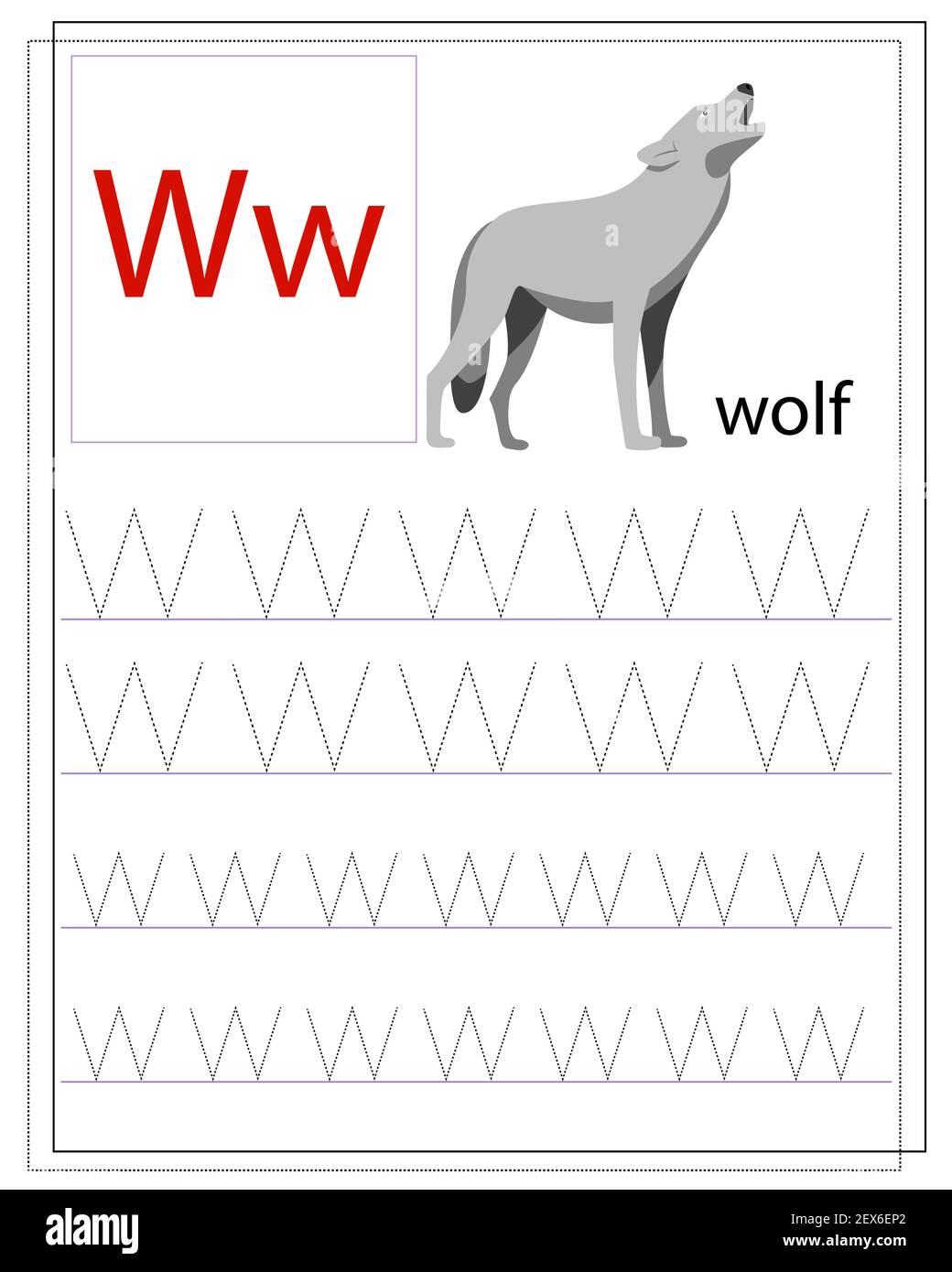 Wolf. A worksheet for children with letters to learn the English ...