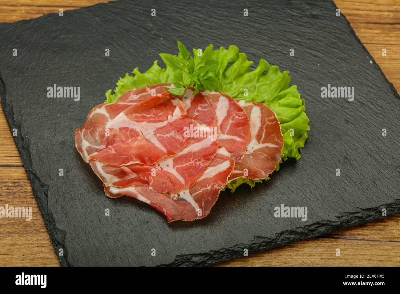 Delicous Smoked pork neck slices snack Stock Photo - Alamy