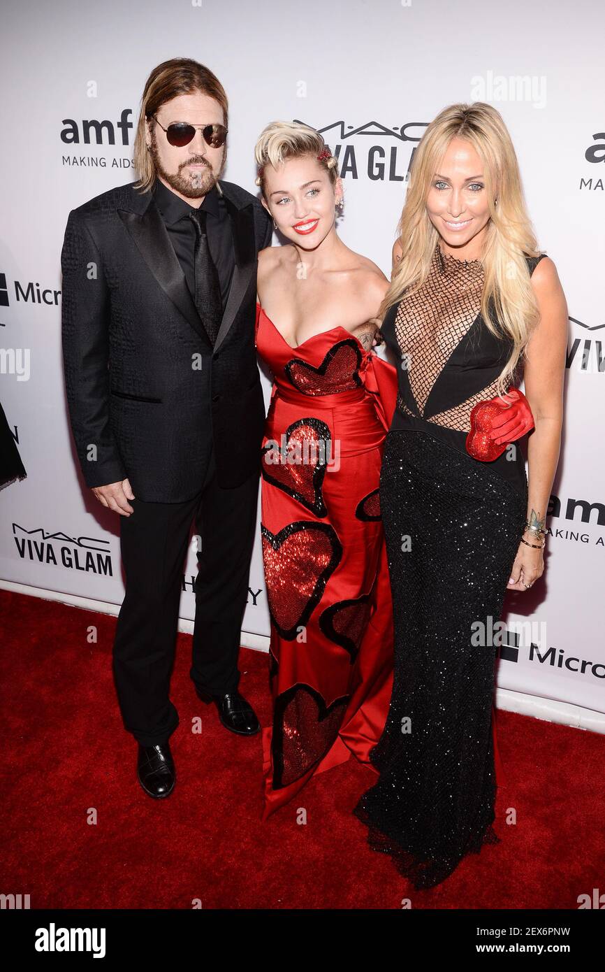 (L-R) Billy Ray Cyrus, Miley Cyrus and Tish Cyrus attend the amfAR 6th ...