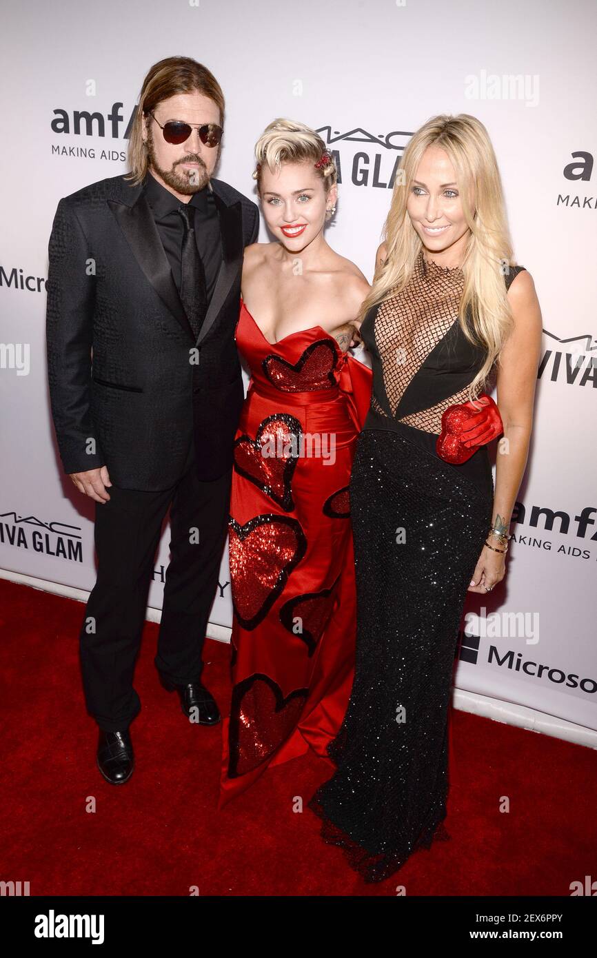(L-R) Billy Ray Cyrus, Miley Cyrus and Tish Cyrus attend the amfAR 6th ...