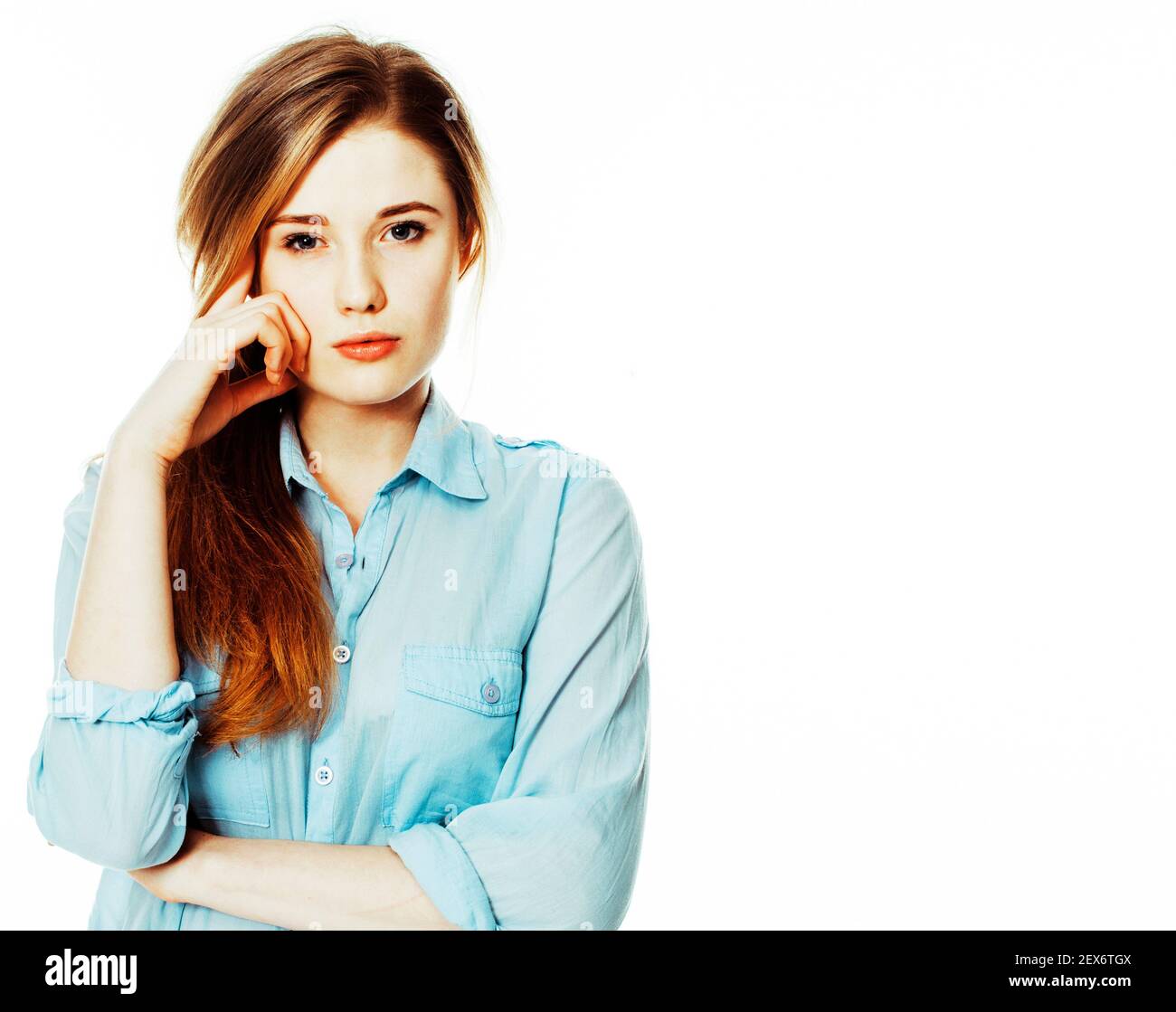 cute young pretty girl thinking on white background isolated clo Stock ...