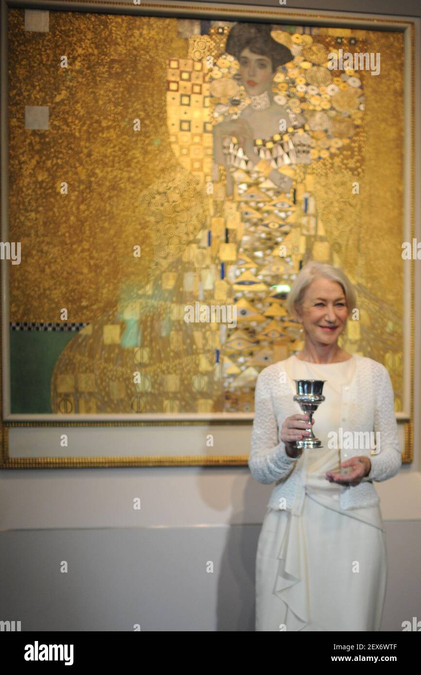 Actress Dame Helen Mirren poses in front of Gustave Klimt's "The ...