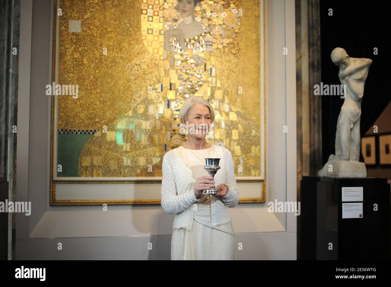 Actress Dame Helen Mirren poses in front of Gustave Klimt's "The ...