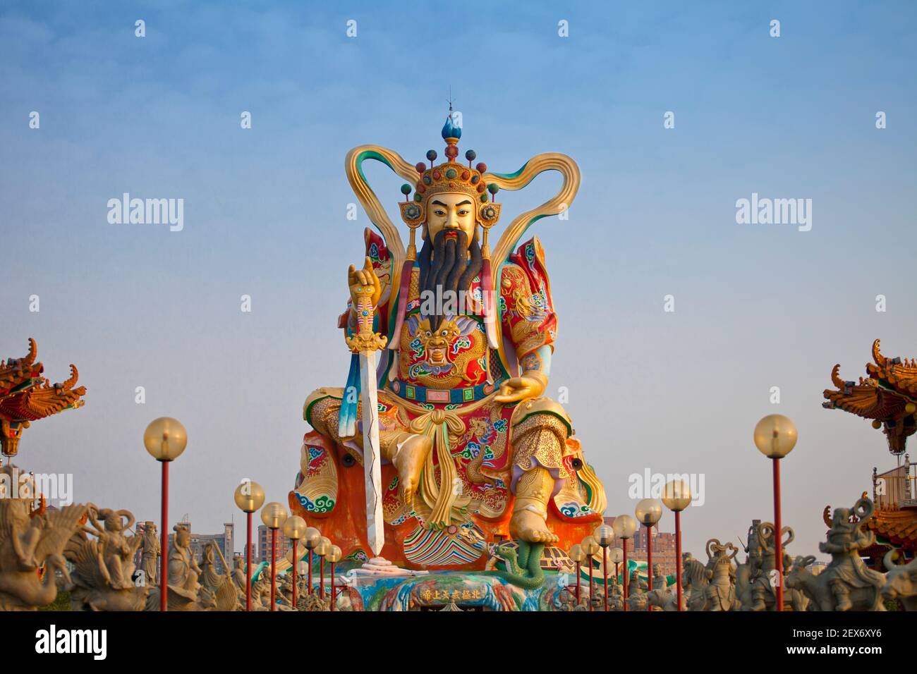 Taiwan, Kaohsiung, Lotus pond, Giant 72 meter high statue of Syuan Tian ...