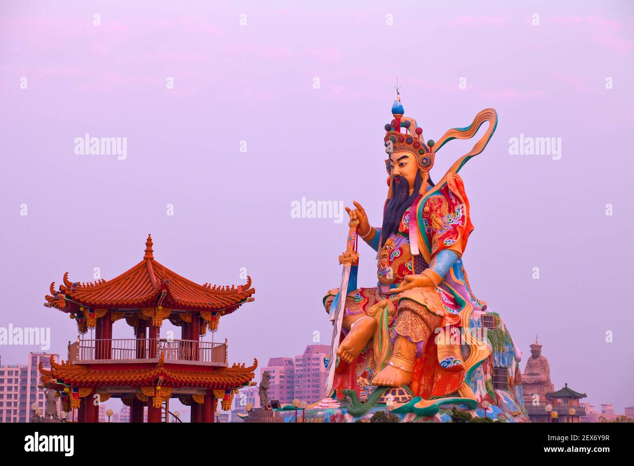Taiwan, Kaohsiung, Lotus pond, Bridge leading to Giant 72 meter high ...