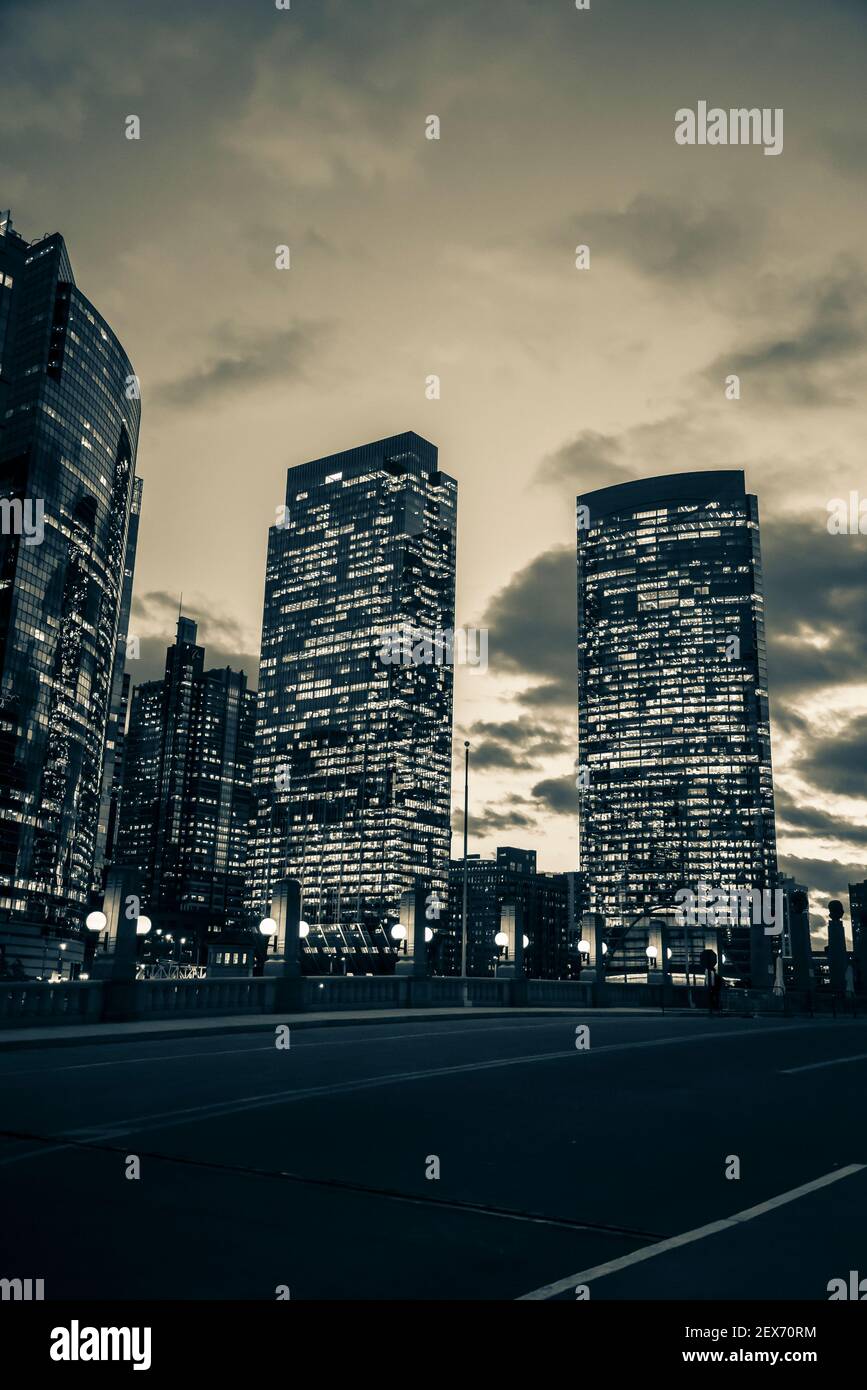 View of the iconic Downtown architecture on Wacker Drive, Chicago ...