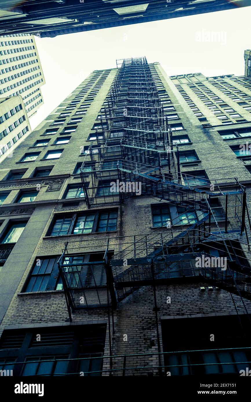 Fire escape stairs on Downtown Loop buildings, Chicago, Illinois, USA ...