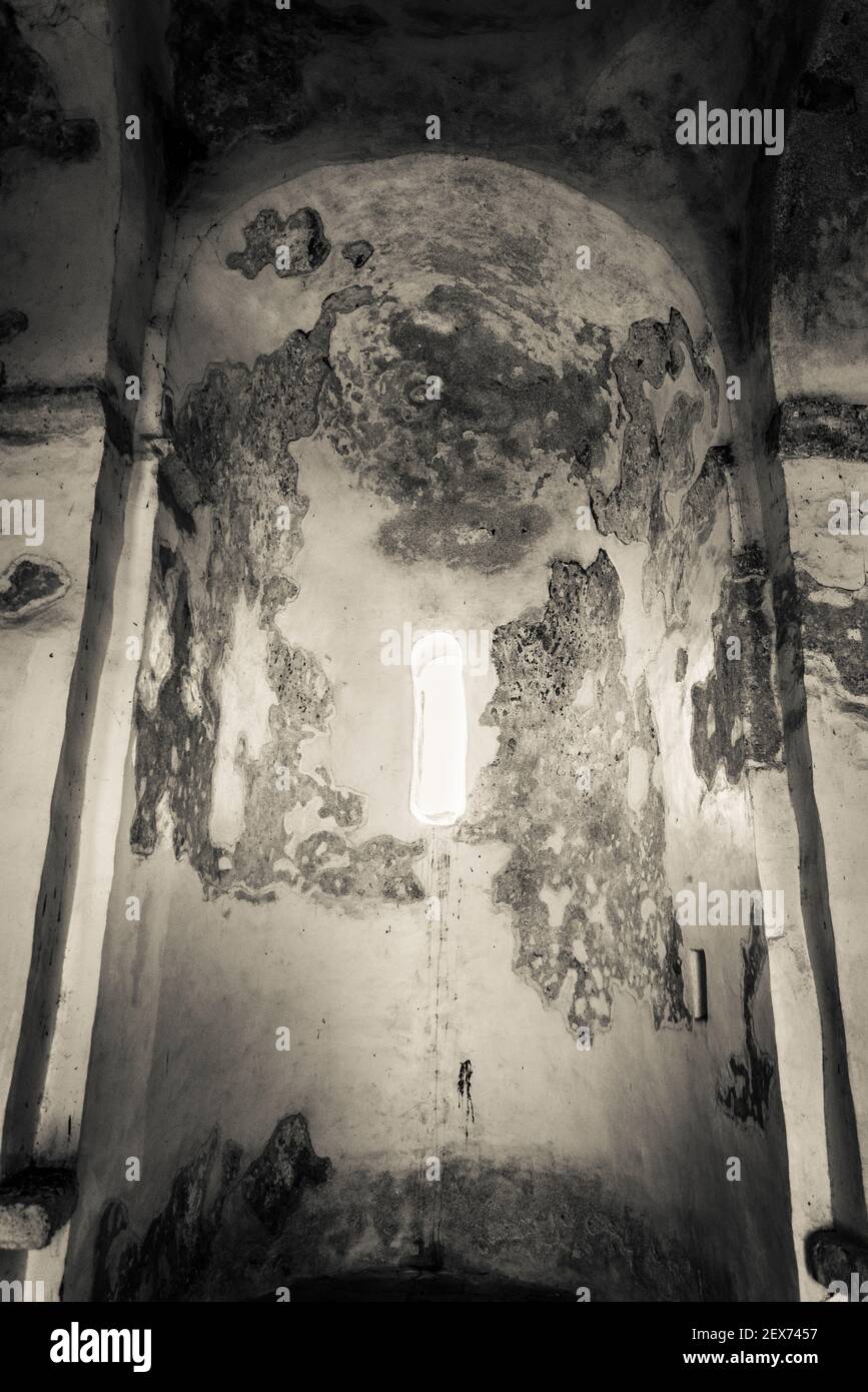 Interior of the 9th century Church of Holy Cross, a pre-Romanesque ...