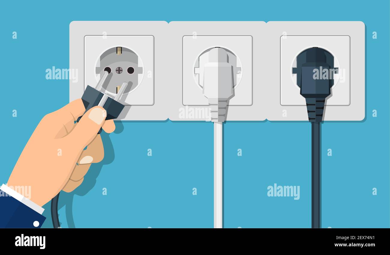 Electrical outlet and hand with plug Stock Vector Image & Art - Alamy