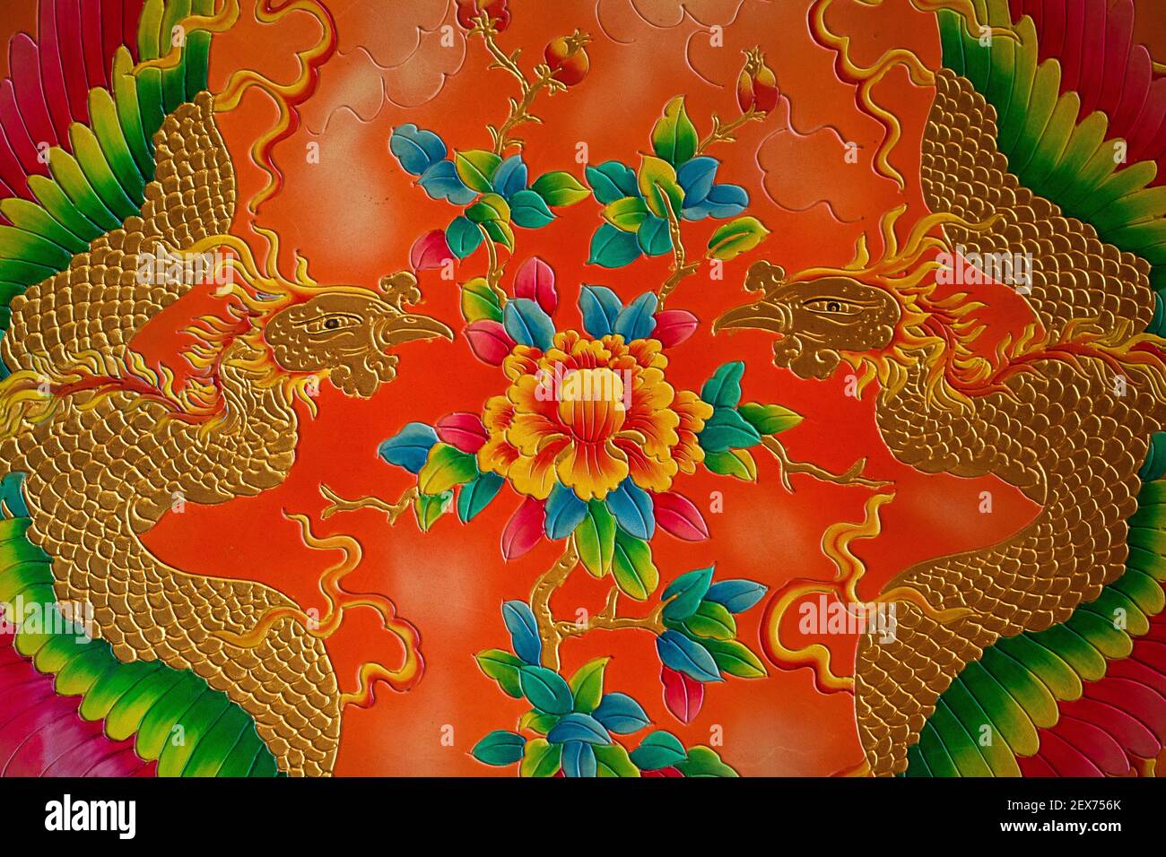 Taiwan, Kaohsiung, Lotus pond, Walls painting of Temple of ...