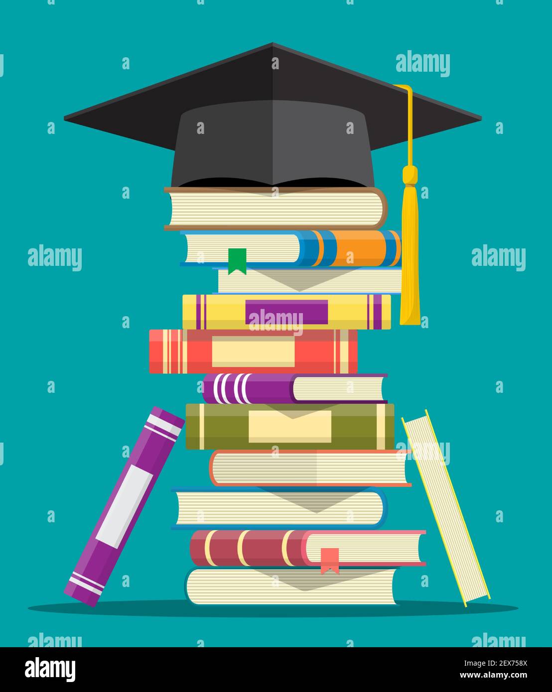 Graduation cap on stack of books Stock Vector Image & Art - Alamy