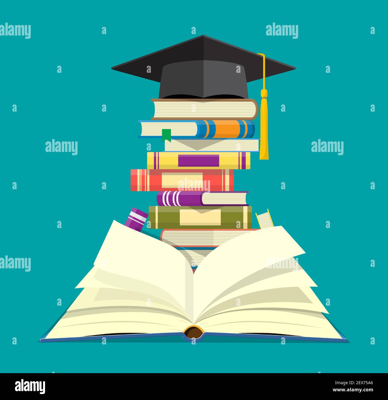 Graduation cap on stack of books Stock Vector Image & Art - Alamy