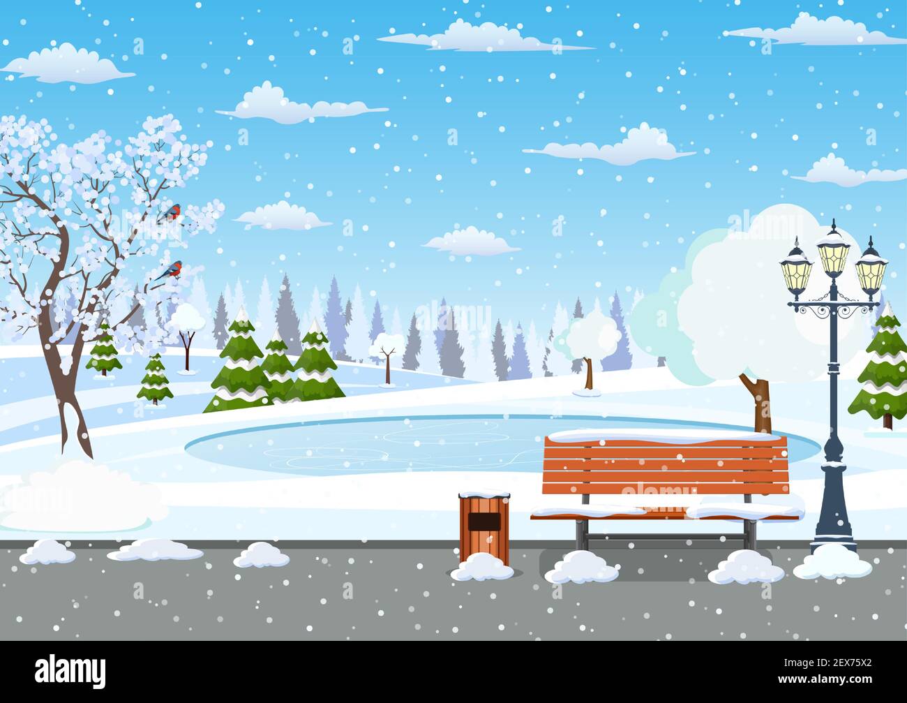 Street lamp winter snowfall Stock Vector Images - Alamy