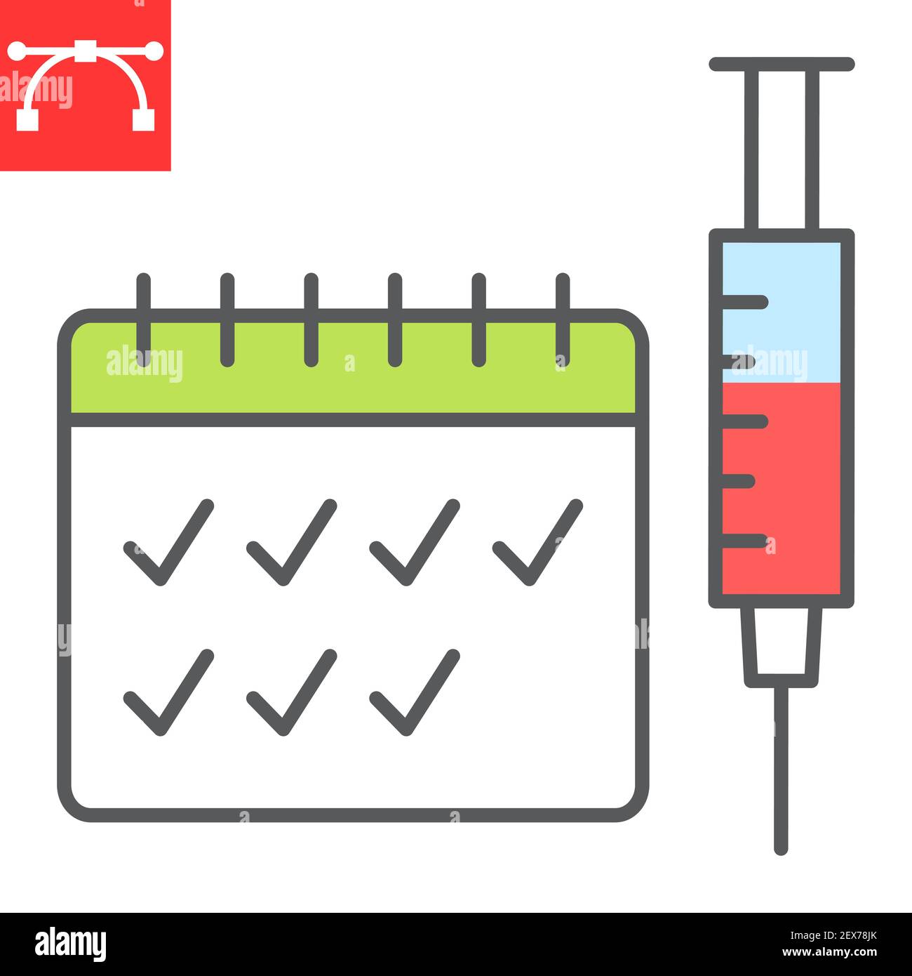 Seasonal vaccination color line icon, vaccine and injection, syringe ...