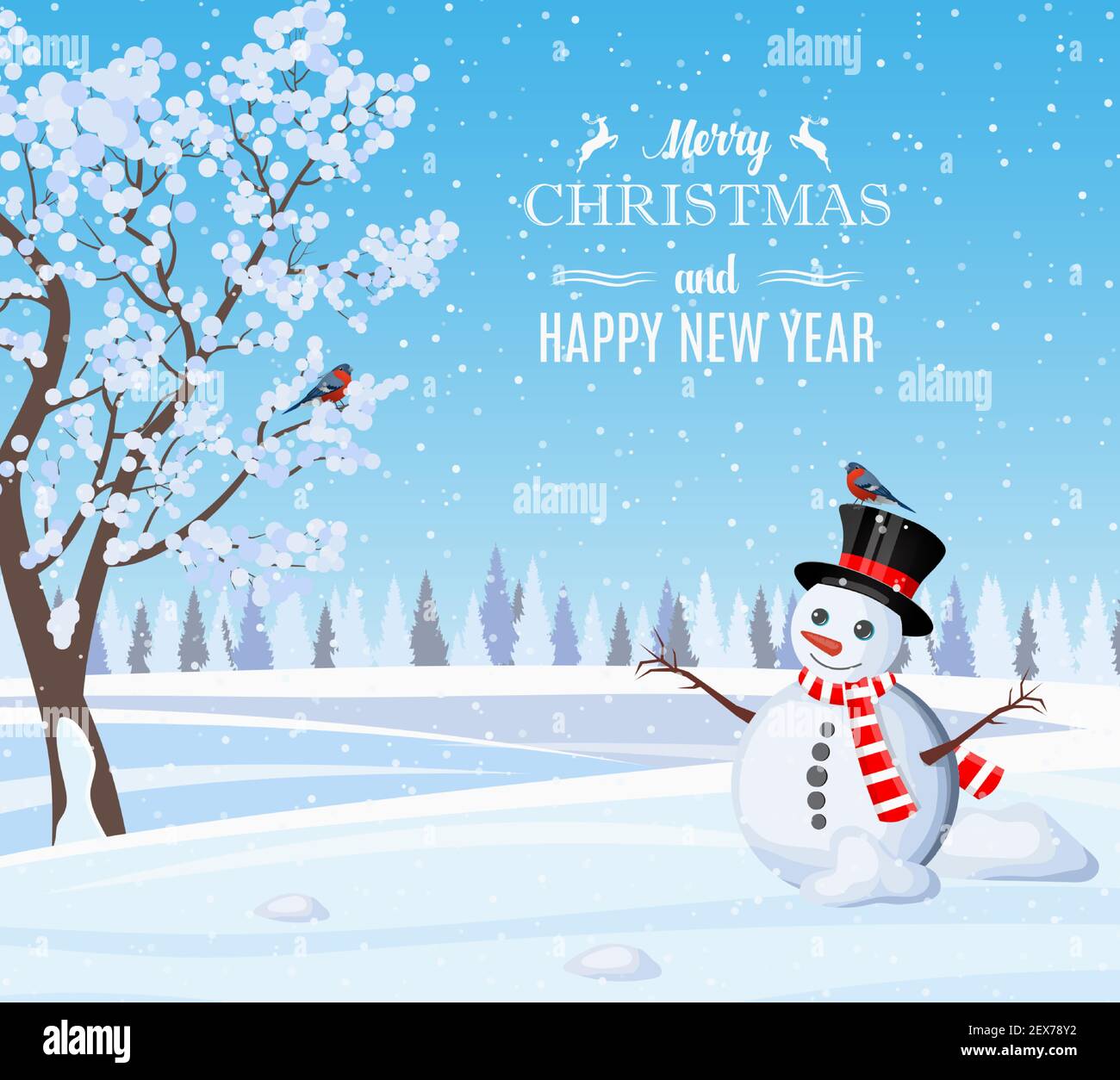 Winter landscape illustration snowman Stock Vector Images - Alamy