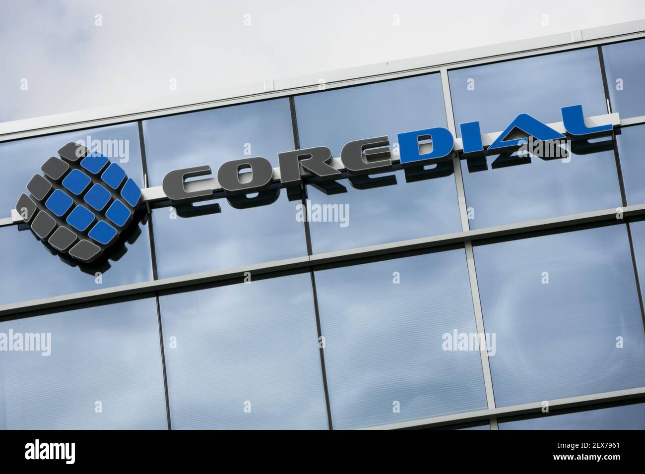 A logo sign outside the headquarters of CoreDial in Blue Bell ...