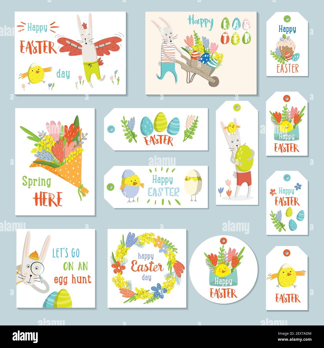 Spring illustrations set. Easter cards, gift tags and labels. Bouquet ...