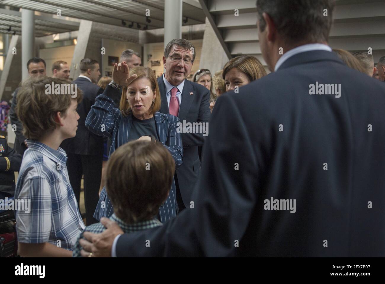 Secretary of Defense Ash Carter and his wife Stephanie speak with ...