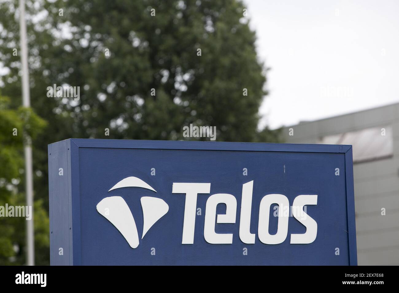 A logo sign outside of the headquarters of Telos Corporation, in ...