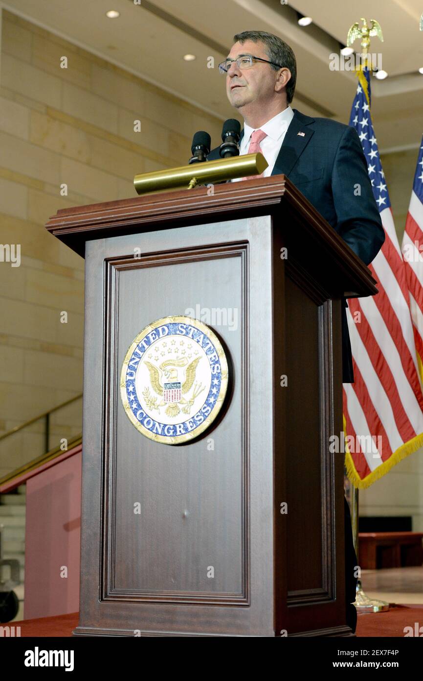 Secretary of Defense Ash Carter delivers a speech at the Congressional ...