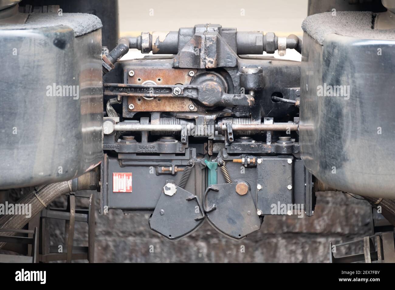 BSI type couplings on a pair of diesel multiple units Stock Photo - Alamy