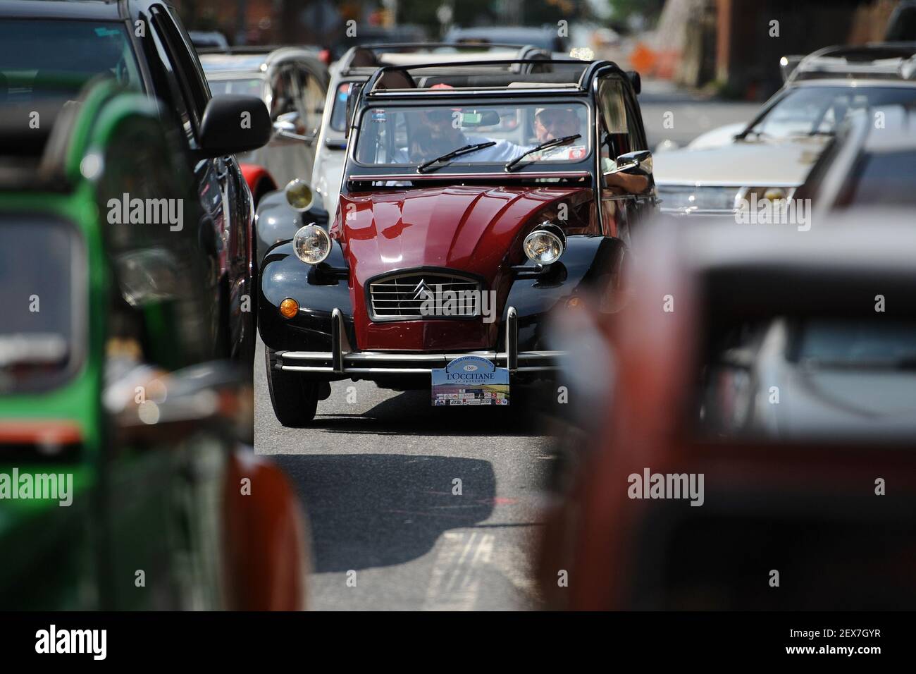A group of Citroen CV2 driven by french car enthusiast celebrate ...