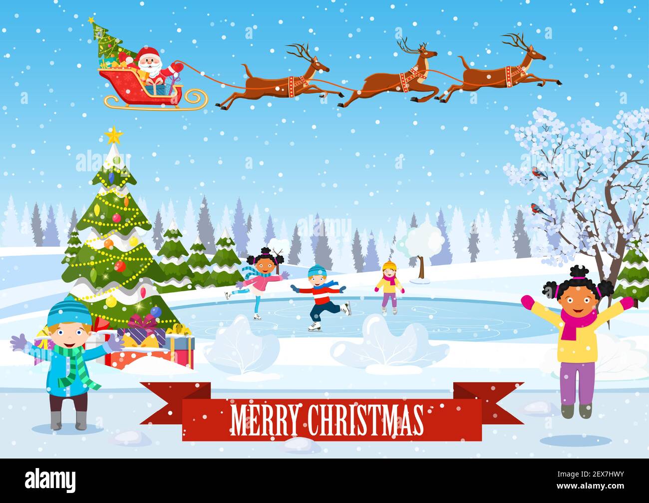 Winter scene with skating children Stock Vector Image & Art - Alamy