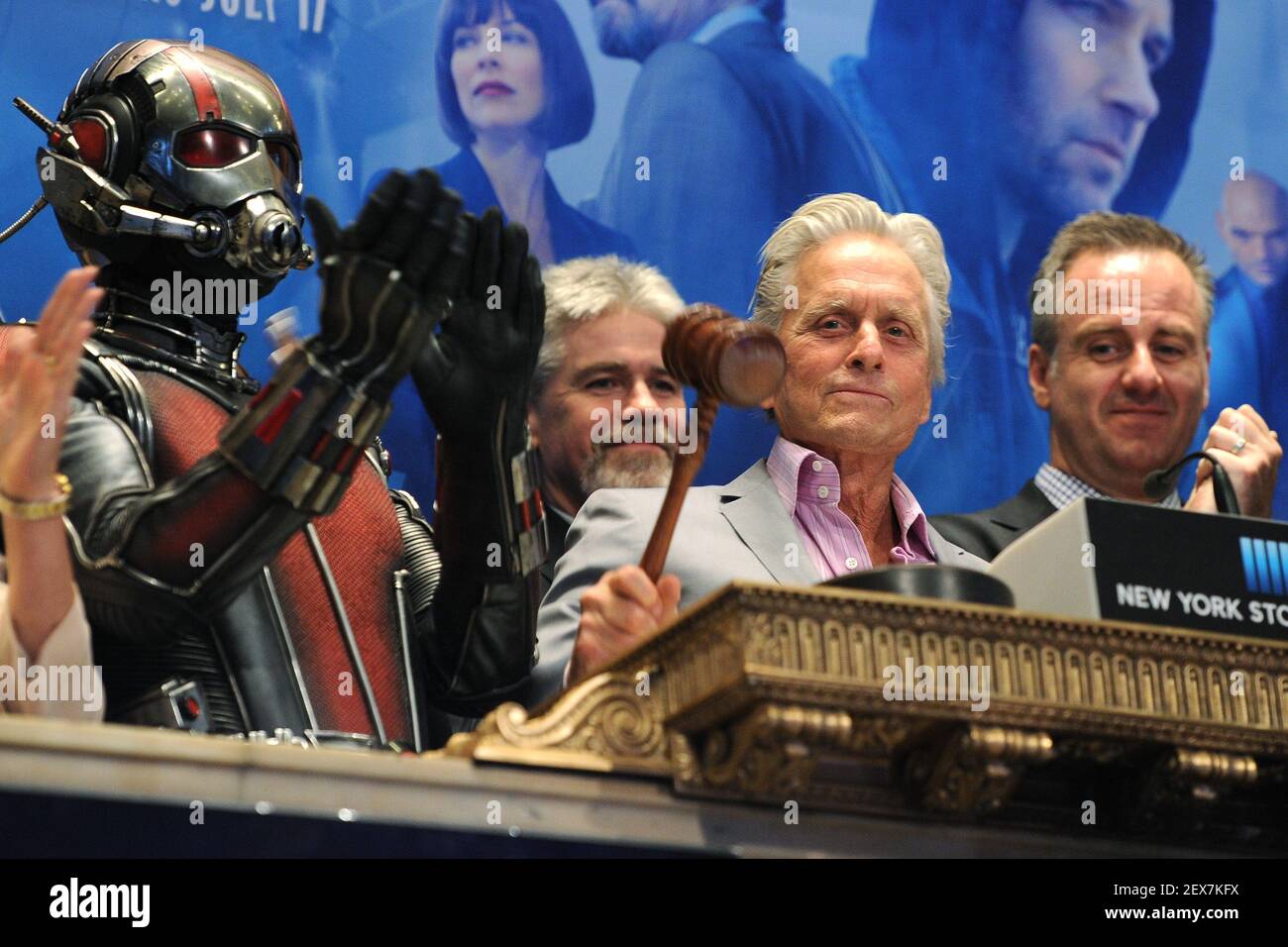 Actor Michael Douglas signals the closing bell on the New York Stock ...