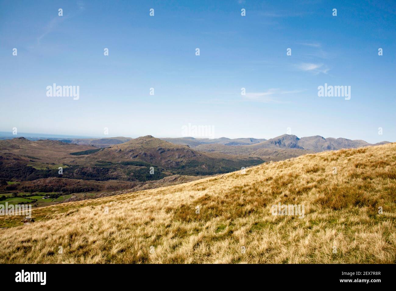Grey Friar Scafell Pike and Scafell viewed from the summit of Dow Crag ...