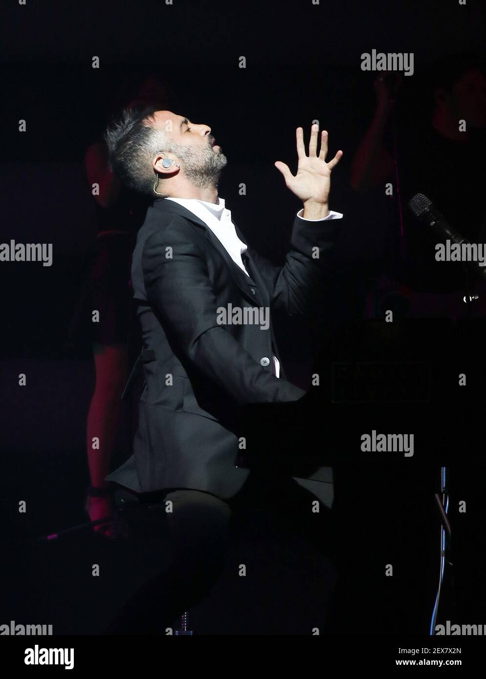 FL: Mario Domm of Camila performs during the Camila and Natalia Jimenez ...