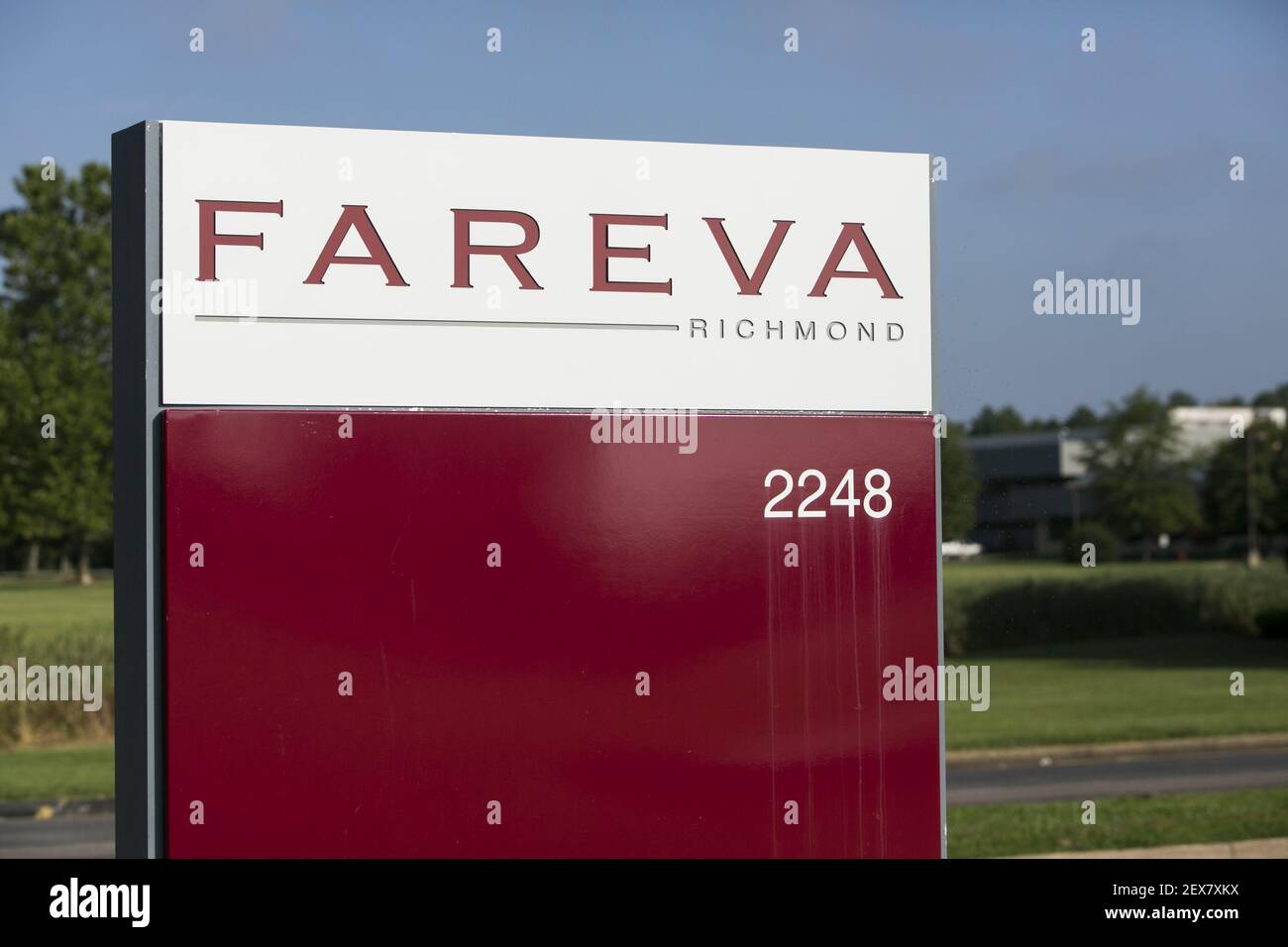 A logo sign outside of a facility occupied by Fareva in Richmond ...
