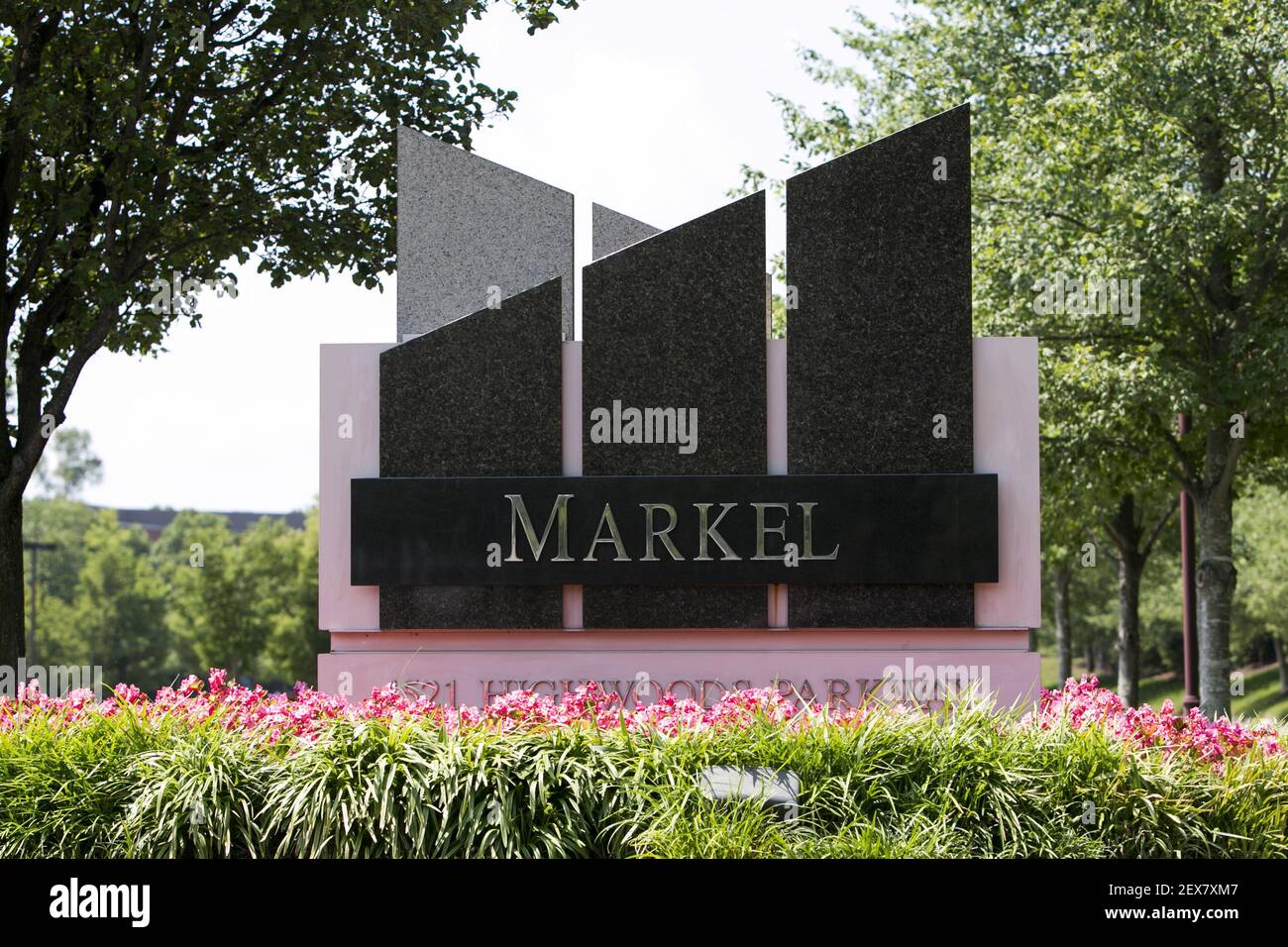 A logo sign outside of the headquarters of the Markel Corporation in ...