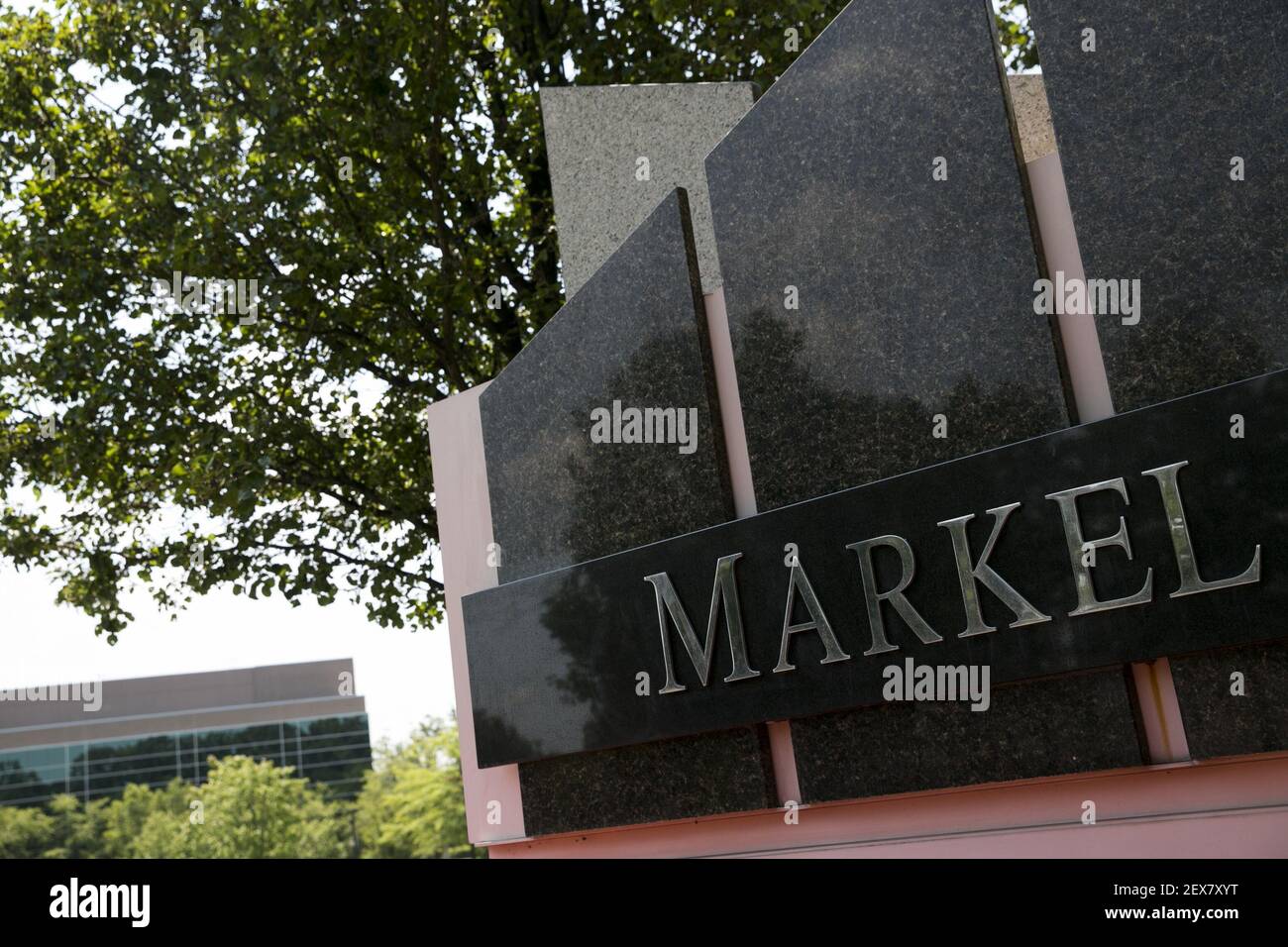 A logo sign outside of the headquarters of the Markel Corporation in ...