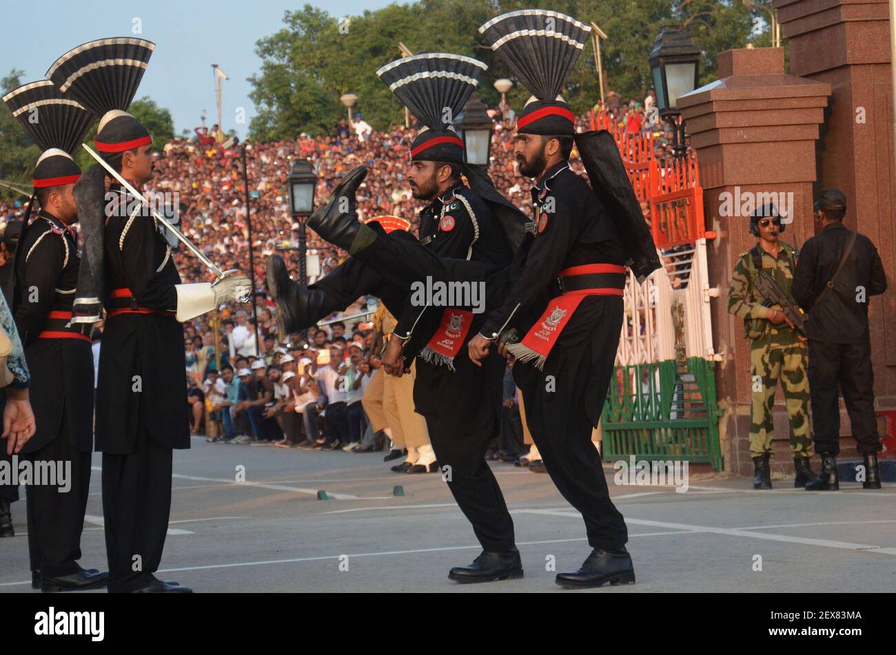 Pakistani rangers during a daily parade at the Pakistan-India joint ...