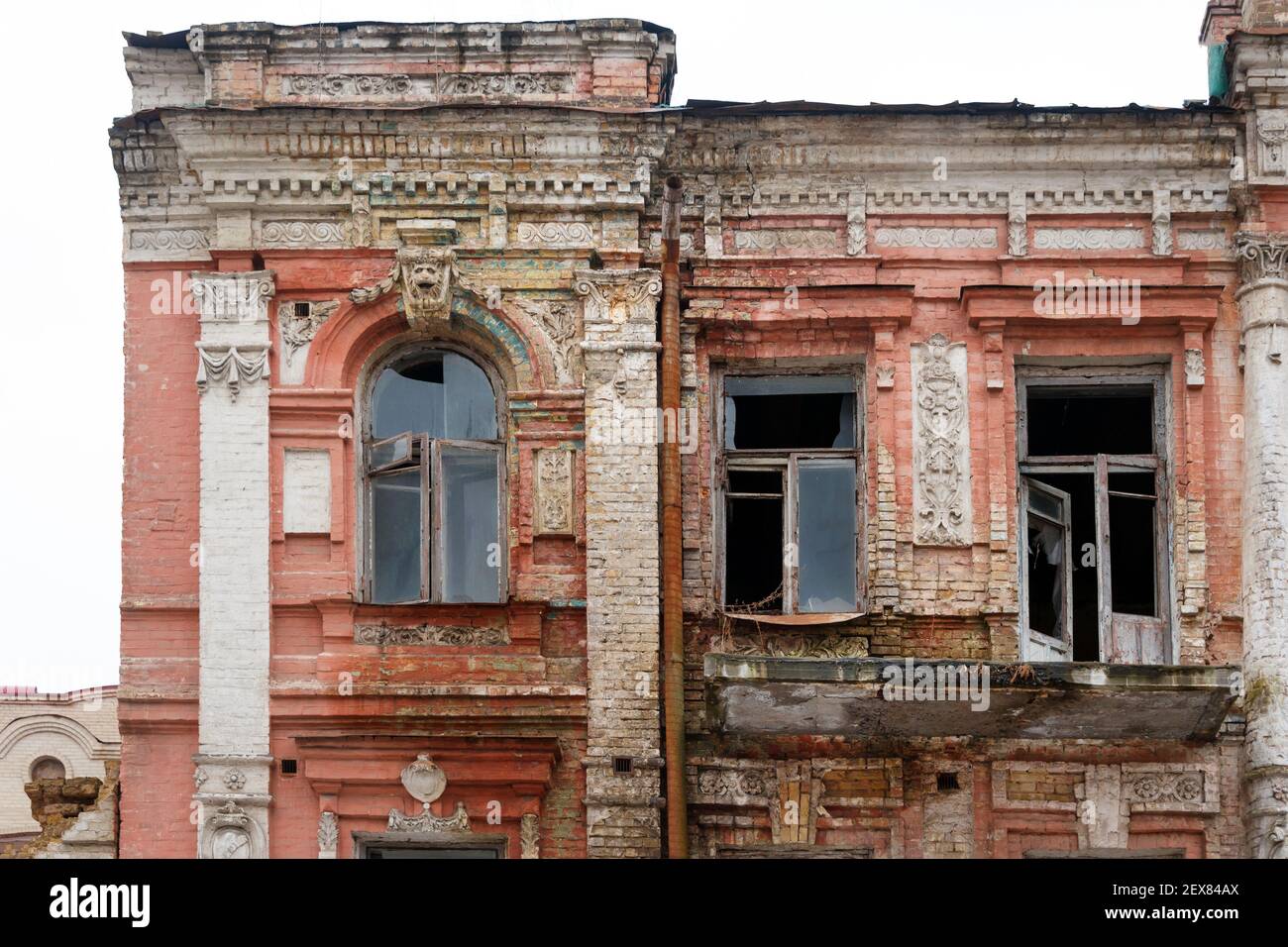 Old destroyed and abandoned ruin building. Vintage damaged house ...