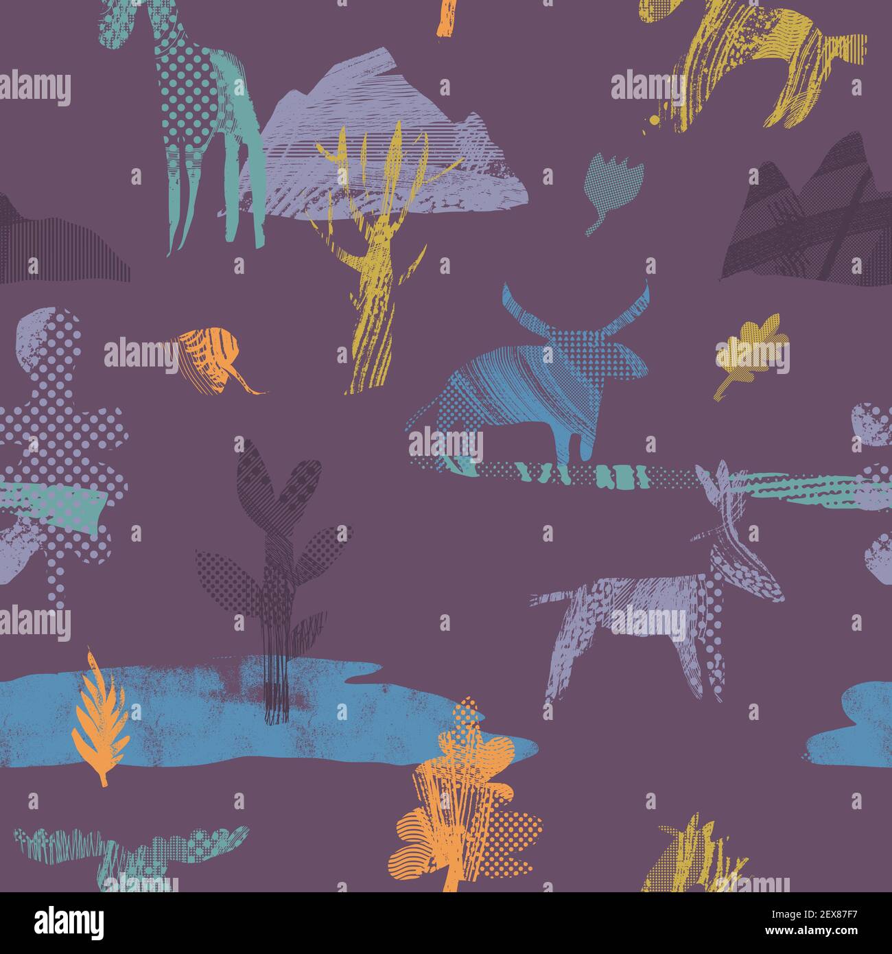 Vector abstract seamless pattern with natural and geometric motives ...